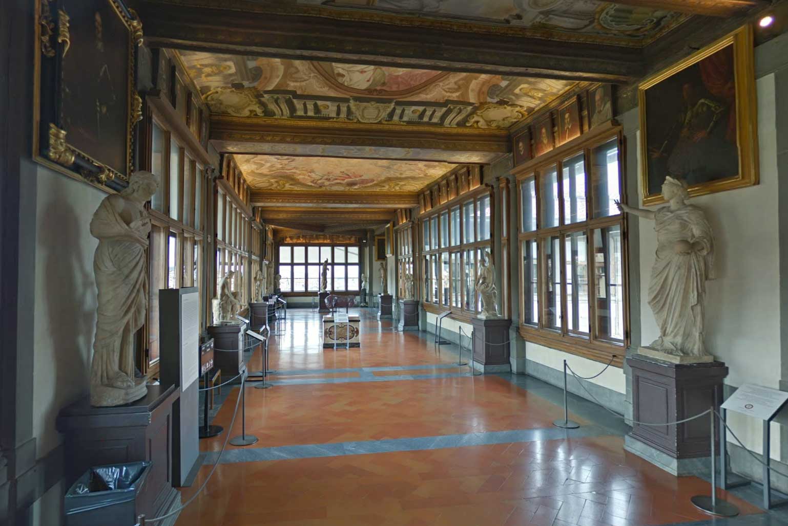 Uffizi Gallery:Corridors and Statues Displayed in the Corridors